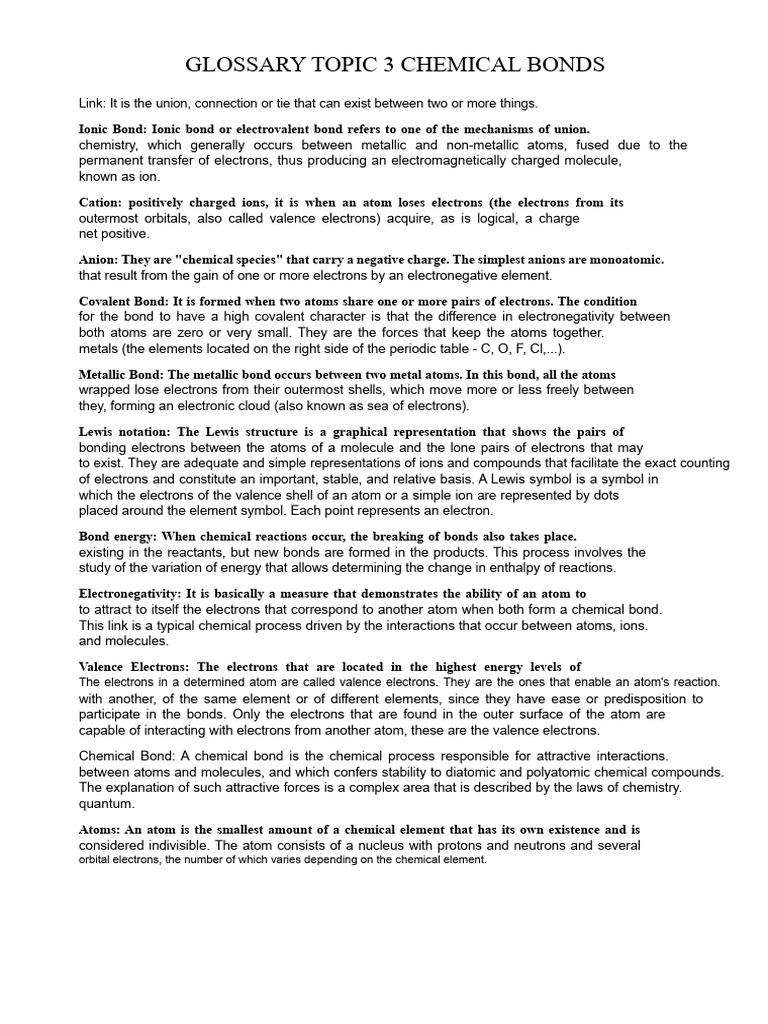 Chemistry Glossary Theme 3 | PDF | Chemical Bond | Ion