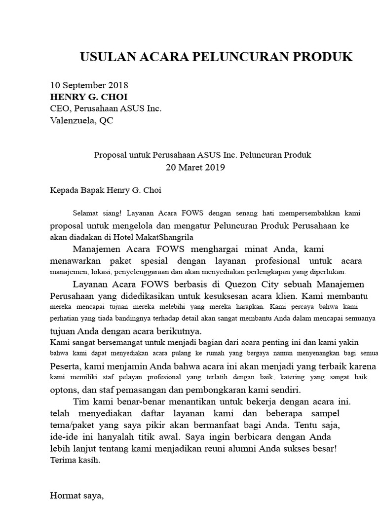 Usulan Acara Peluncuran Produk | PDF