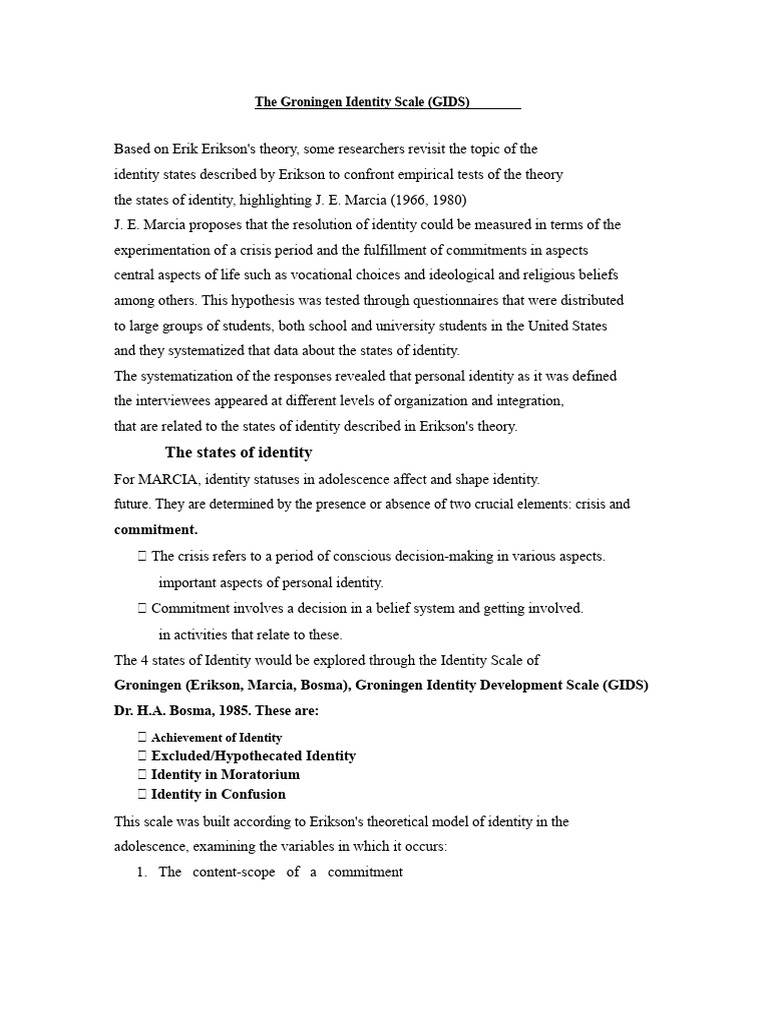 Groningen Identity Scale Overview | PDF | Identity (Social Science ...