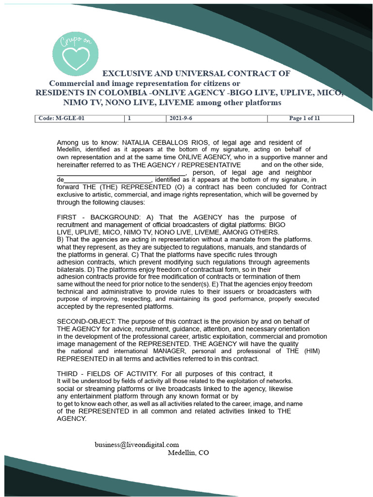 Exclusive Representation Contract for Colombia | PDF | Confidentiality ...
