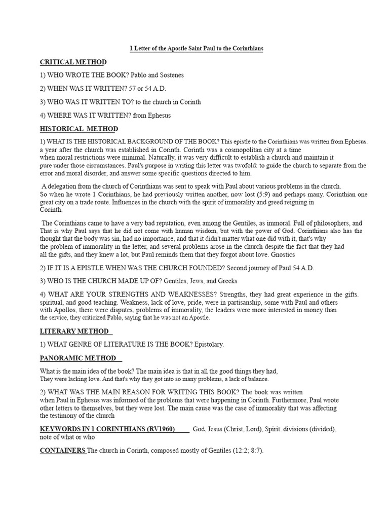 1 and 2 Letter of The Apostle Saint Paul To The Corinthians | PDF ...