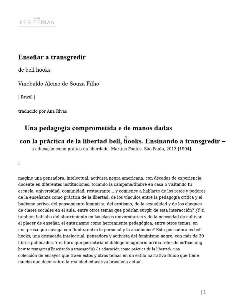 Teaching To Transgress | PDF | Experiencia | Pedagogía