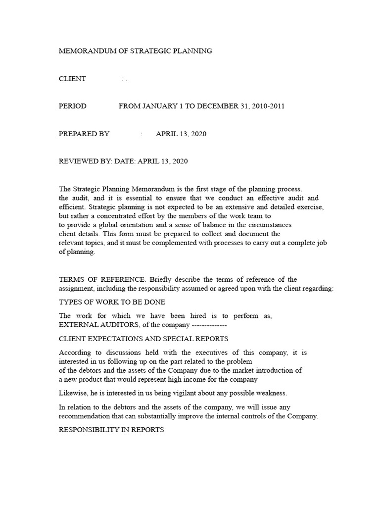 Memorandum of Strategic Planning | PDF | Audit | Internal Control