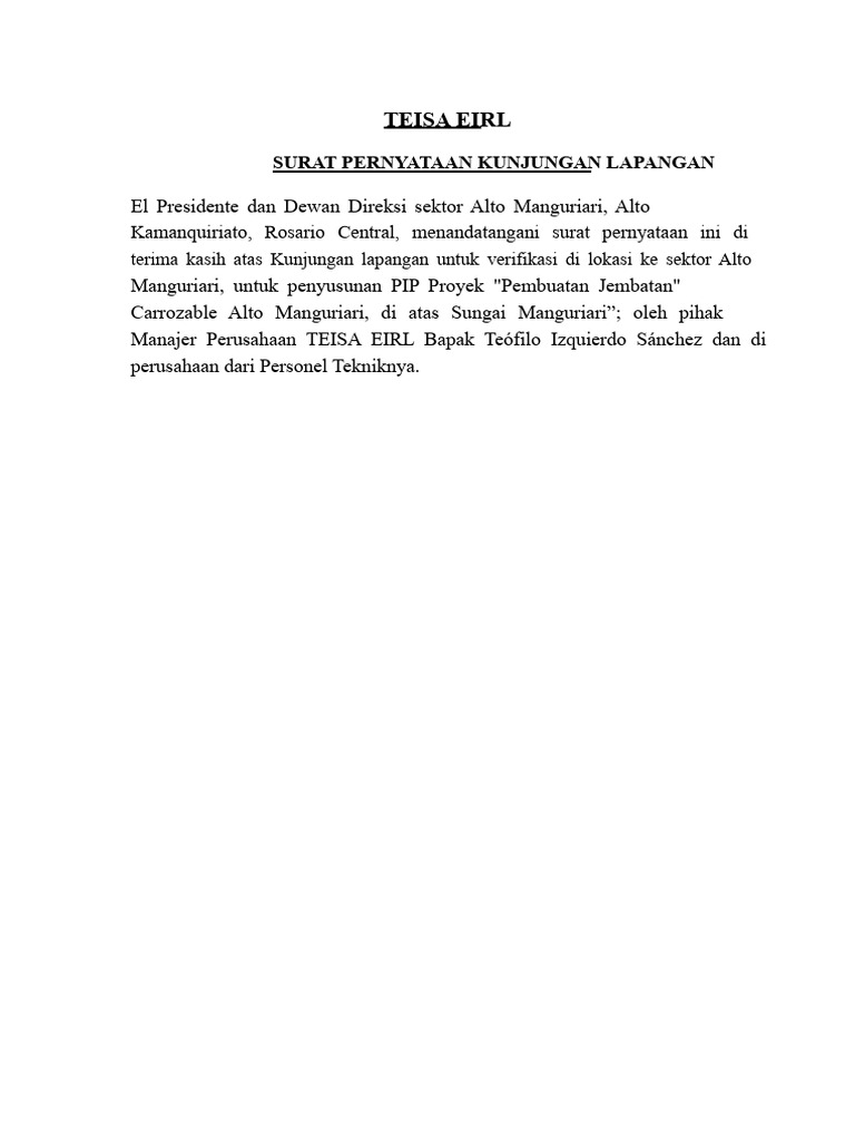 Kunjungan Lapangan Proyek Jembatan TEISA | PDF