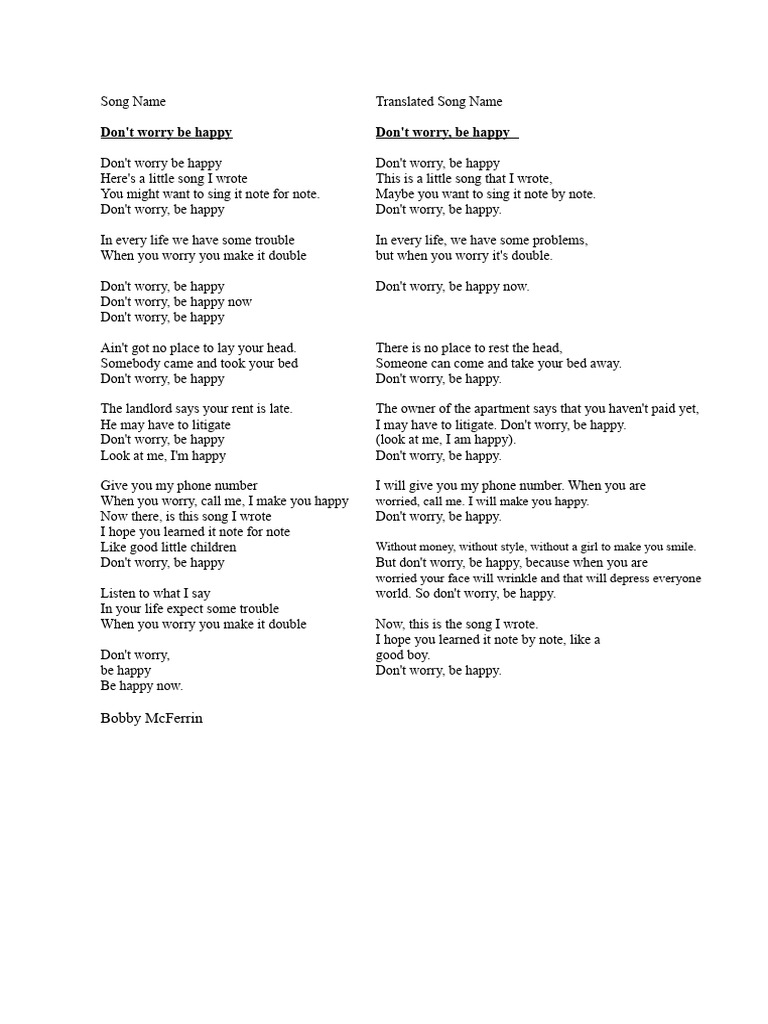 Don't Worry, Be Happy Lyrics | PDF
