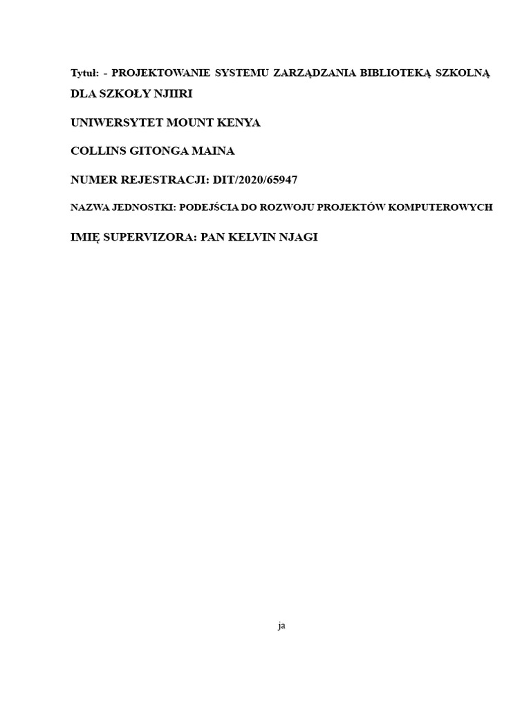 System Zarządzania Biblioteką Szkoły Njiiri | PDF