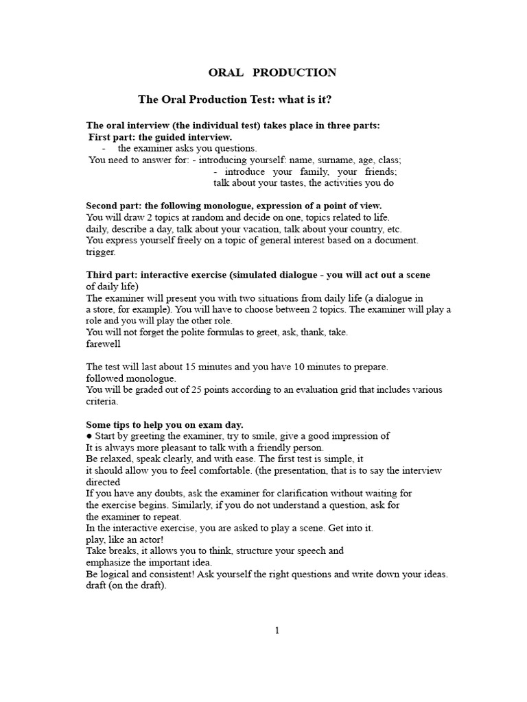 Oral Production - Delf B1 Tips | PDF