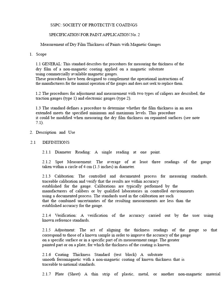SSPC PA2 Specifications For Paint Application | PDF | Calibration | Coating