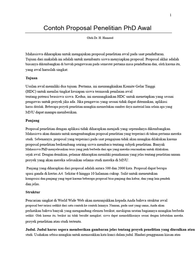 Contoh Proposal Penelitian PhD | PDF