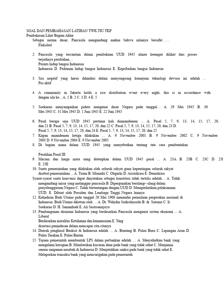 Soal Dan Pembahasan Latihan TWK Tiu TKP | PDF