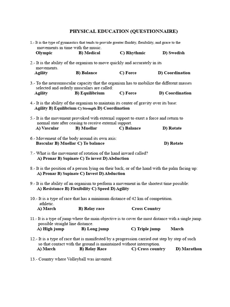 Physical Education (Questionnaire) | PDF | Flexibility (Anatomy ...
