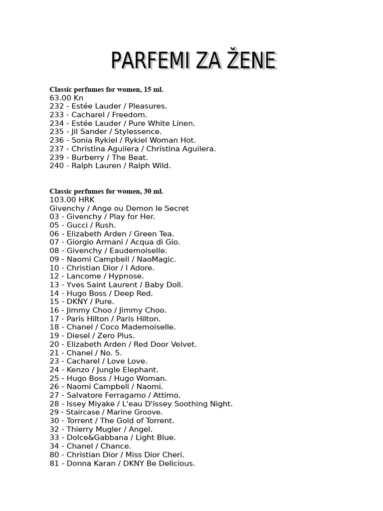 Women's Perfume Descriptions and Prices | PDF | Perfume | Perfumery