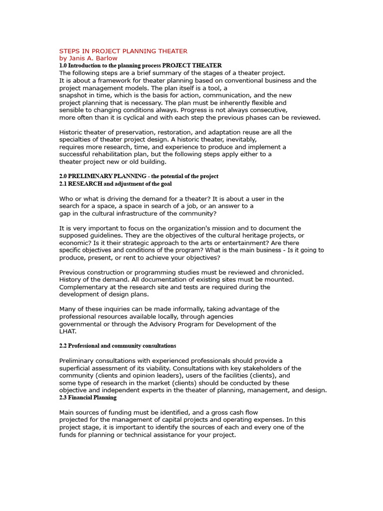 Steps in Project Planning Theater | PDF | Feasibility Study | Project ...