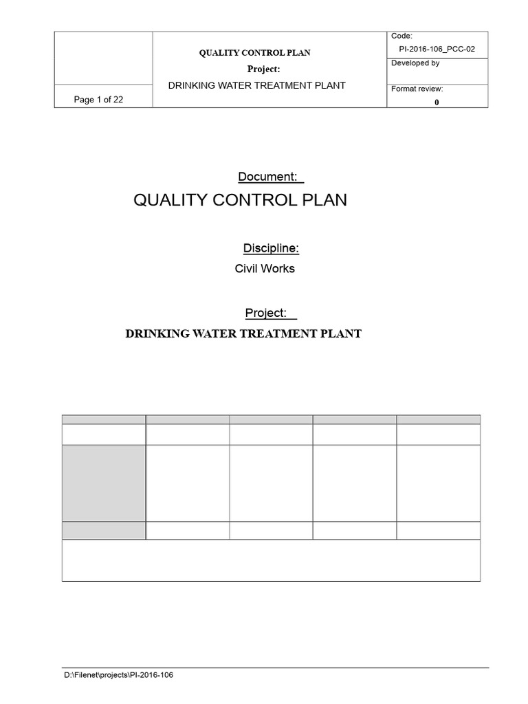 Quality Control Plan for Water Treatment | PDF | Regulatory Compliance ...