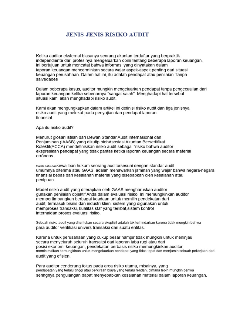 Jenis-Jenis Risiko Audit yang Penting | PDF