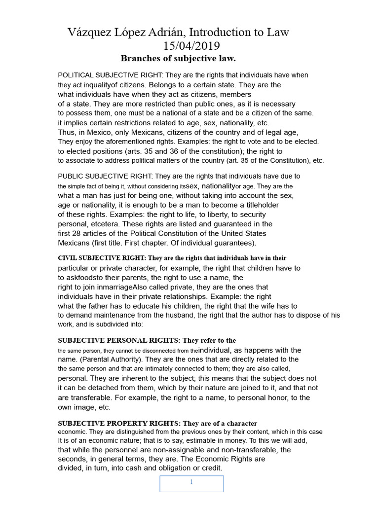 Branches of Subjective Law | PDF | Treaty | Employment