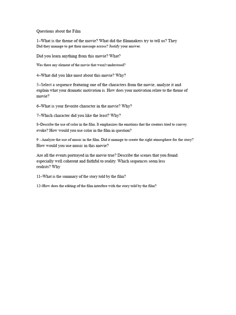 Film Analysis Questions and Themes | PDF