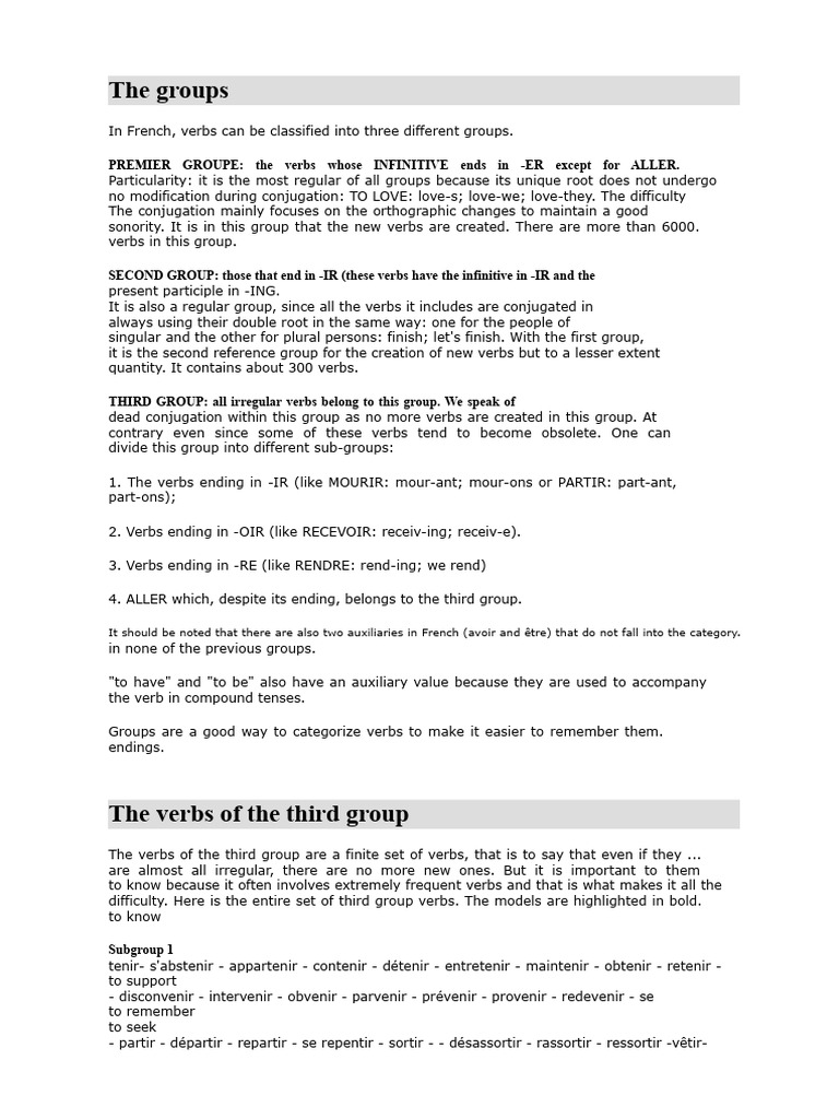 Understanding French Verb Groups | PDF | Grammatical Conjugation | Verb