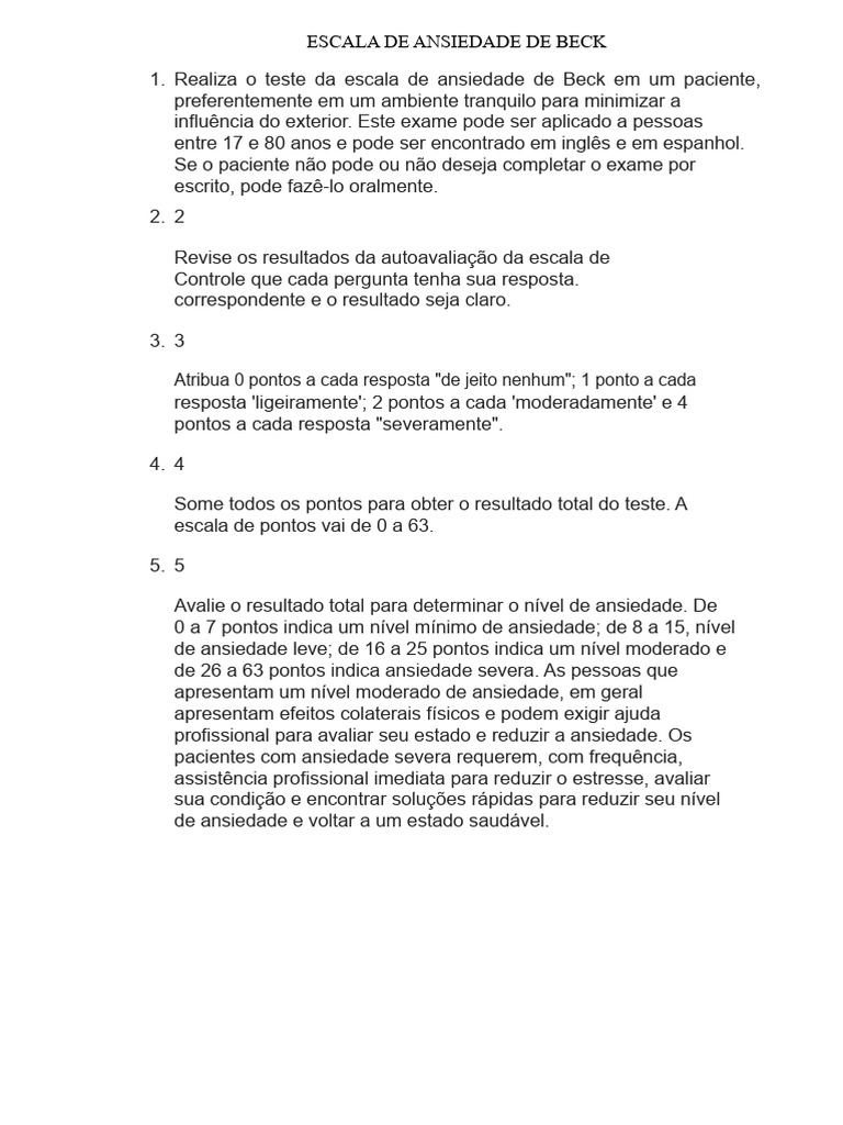 Escala de Ansiedade de Beck | PDF | Ansiedade | Fogachos