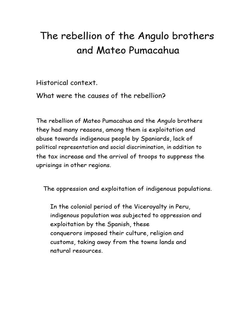 The Rebellion of The Angulo Brothers and Mateo Pumacahua | PDF | New ...