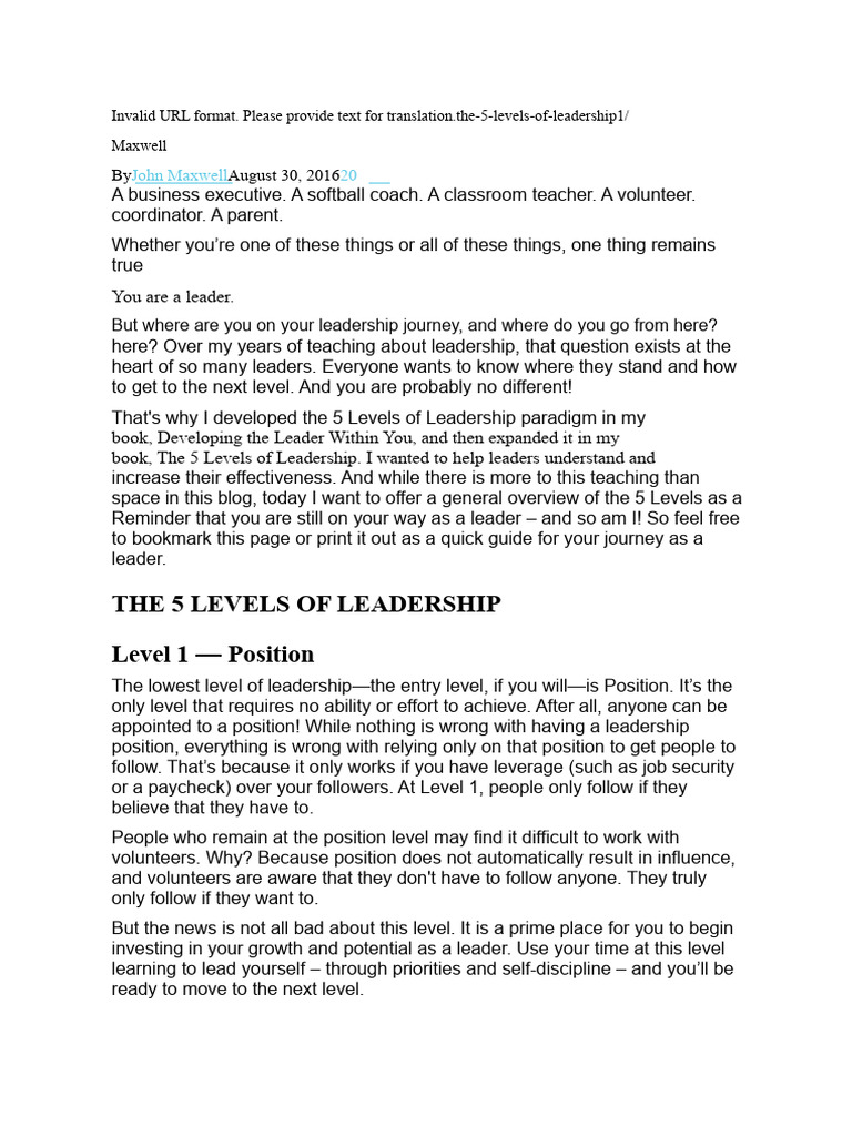 Overview of Maxwell's 5 Leadership Levels | PDF | Leadership