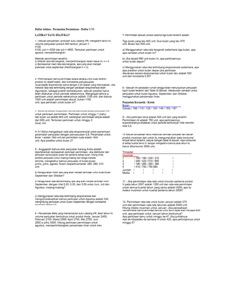 Latihan Peramalan Permintaan N2 | PDF