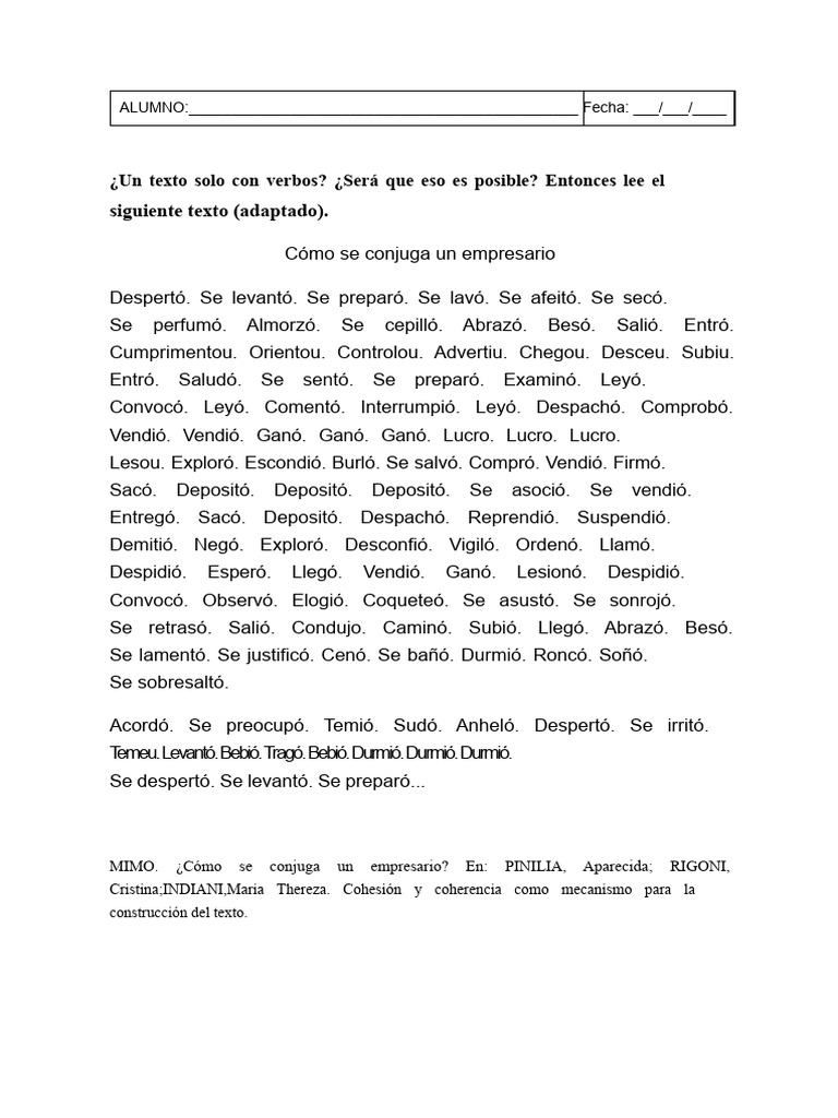 ¿Cómo Se Conjuga Un Empresario - Texto Adaptado - Verbos. | PDF