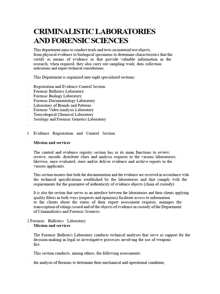 Criminalistics and Forensic Sciences Laboratories | PDF | Forensic ...
