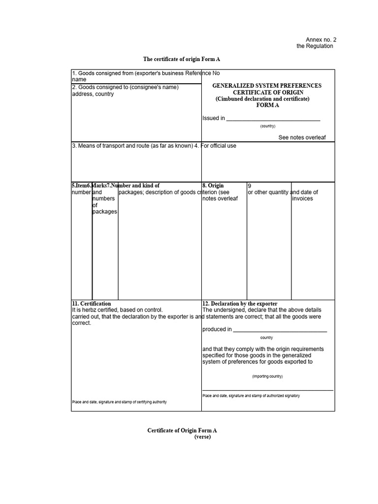 Certificate of Origin Form A Guidelines | PDF
