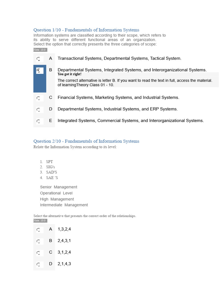 Information Systems Fundamentals Quiz | PDF | System | Information