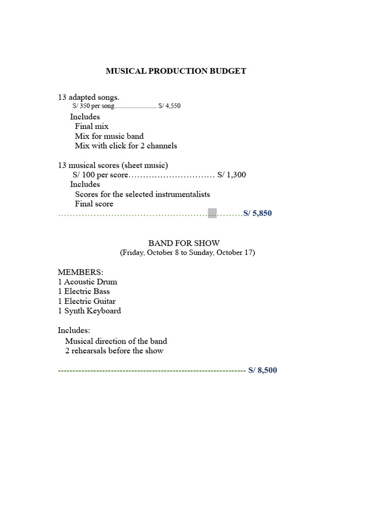 Musical Production Budget Breakdown | PDF