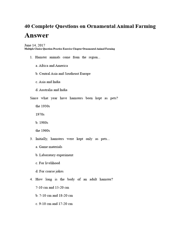 40 Complete Questions On Ornamental Livestock Cultivation With Answers ...