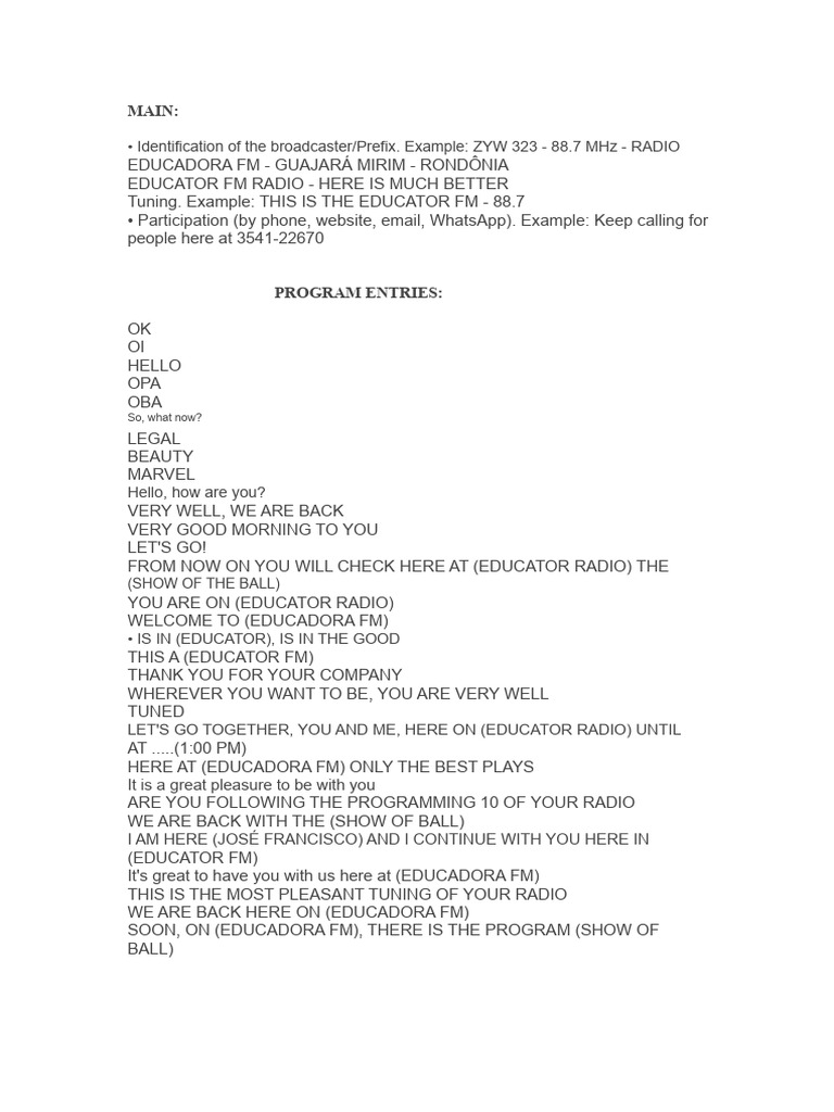 Main Phrases For Announcers | PDF