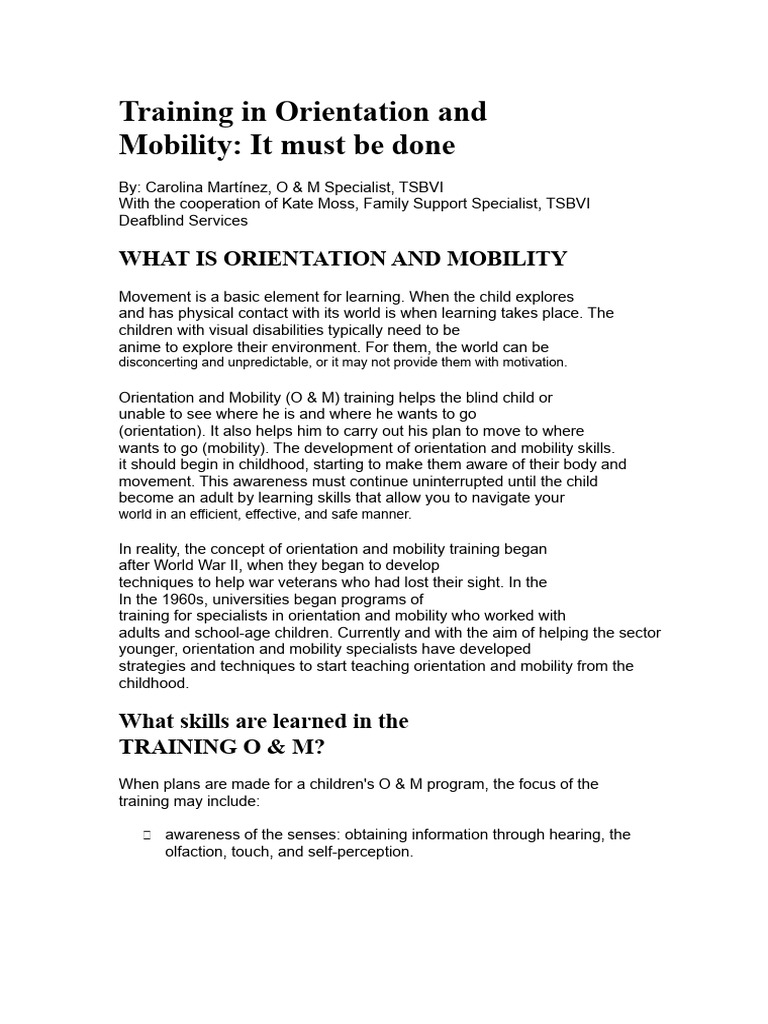 Essential Orientation and Mobility Training | PDF | Visual Impairment ...