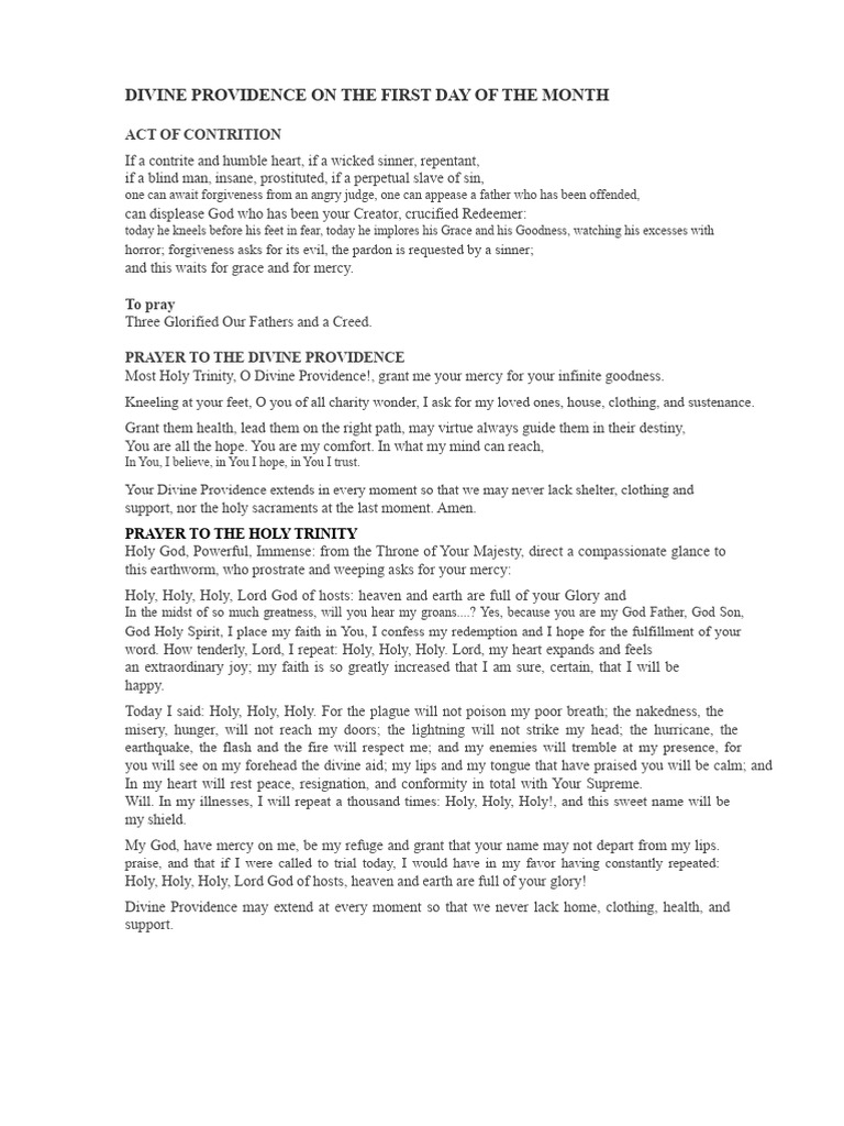 Divine Providence Prayer for the Month | PDF | Forgiveness | God In ...