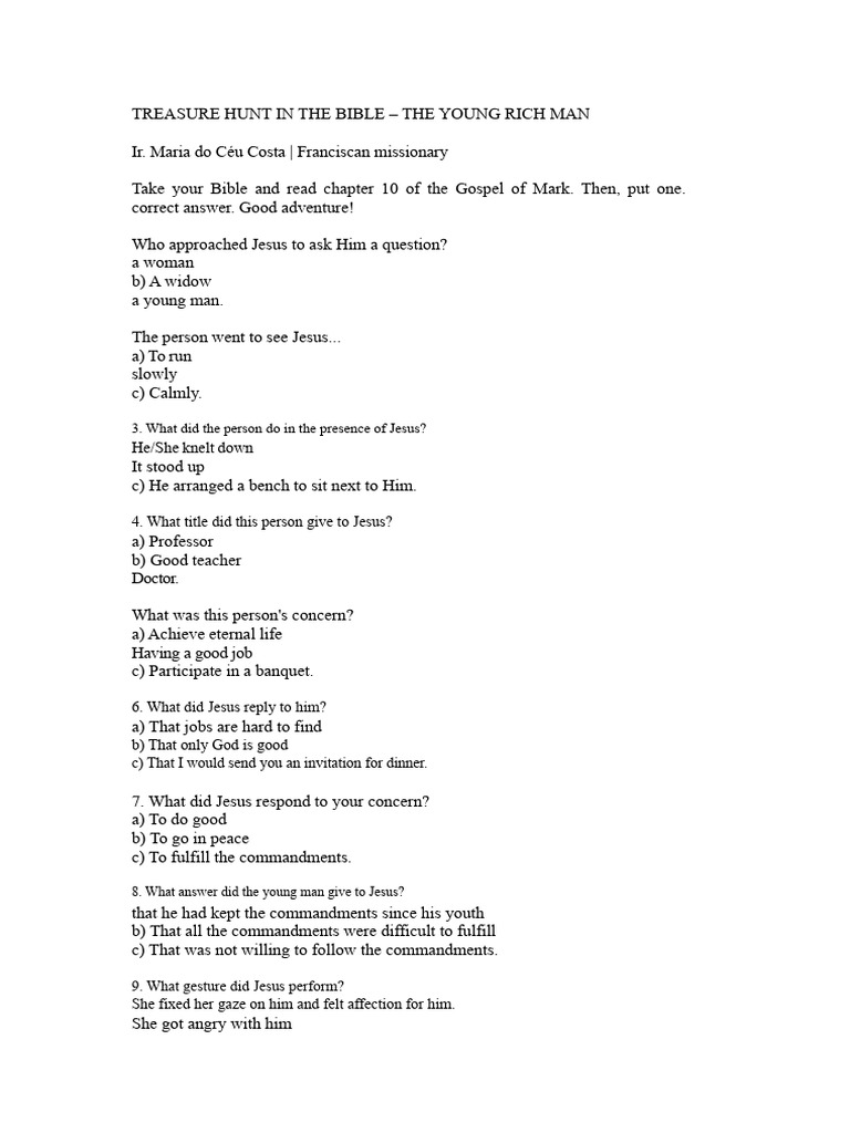 Treasure Hunt in The Bible - The Rich Young Man | PDF | Jesus | Eternal ...