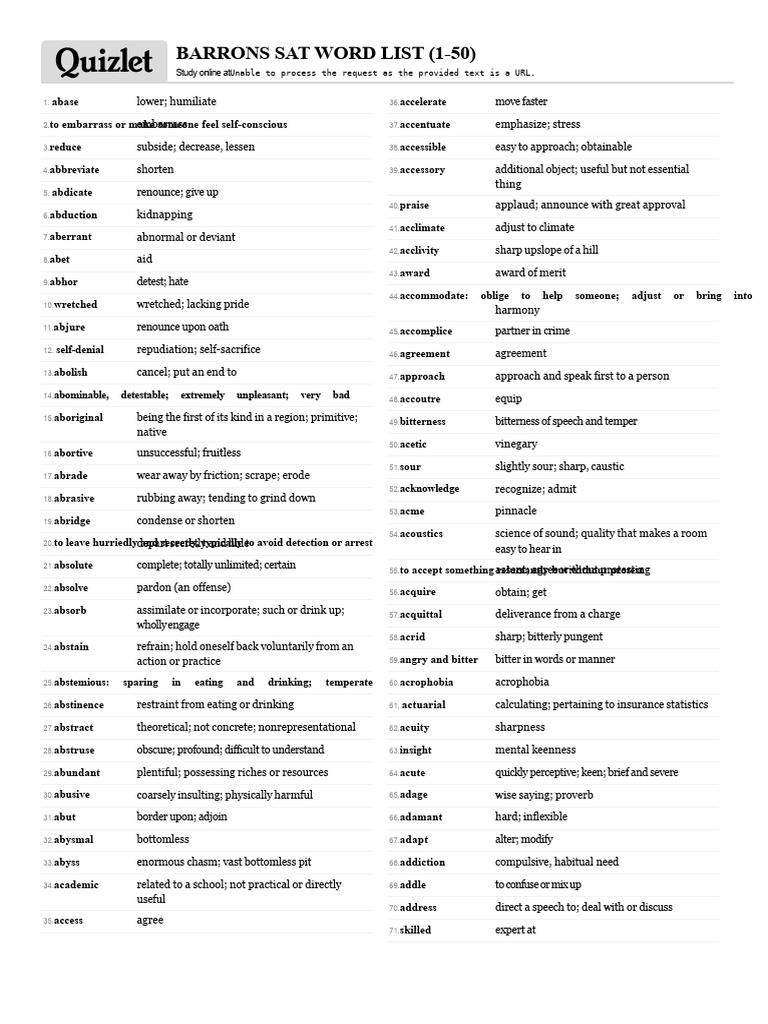 Barron's SAT Vocabulary List 1-50 | PDF