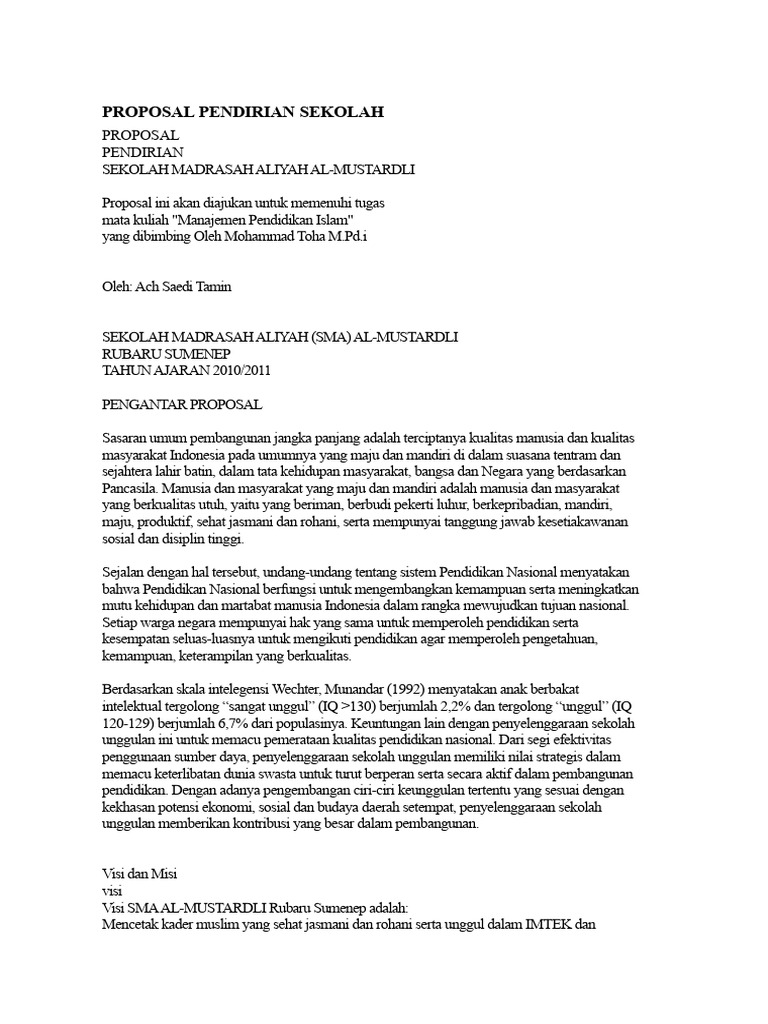 Proposal Pendirian Sekolah | PDF
