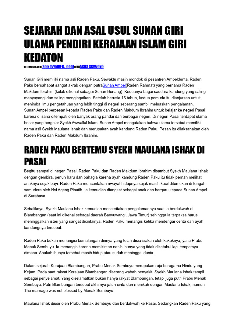 Sejarah Dan Asal Usul Sunan Giri | PDF