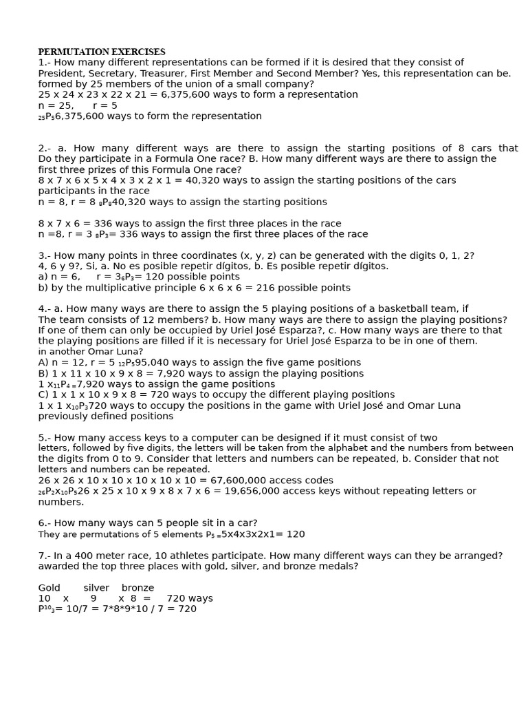 Permutation Exercises | PDF | Permutation | Discrete Mathematics
