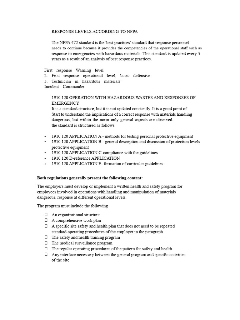 NFPA Hazardous Materials Response Levels | PDF | Dangerous Goods ...