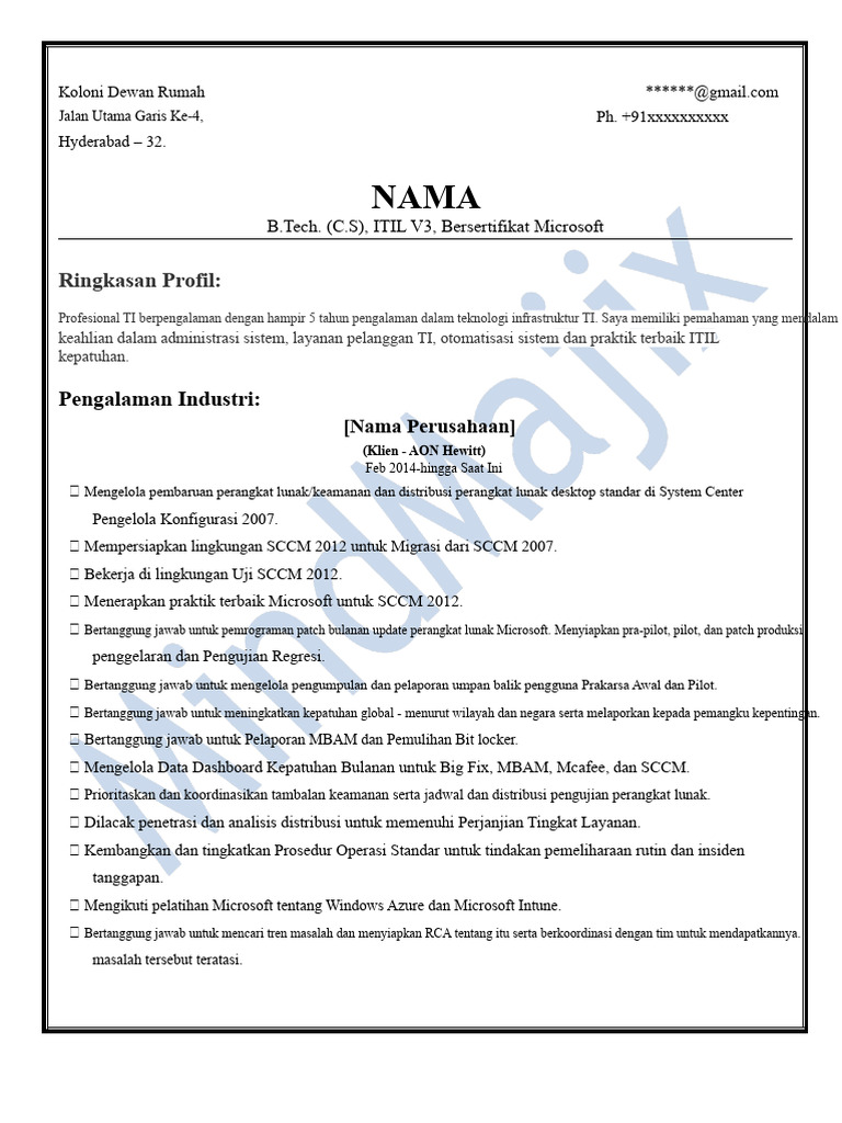 SCCM-Sample-Resume-1 Pemula 1-2 Tahun | PDF