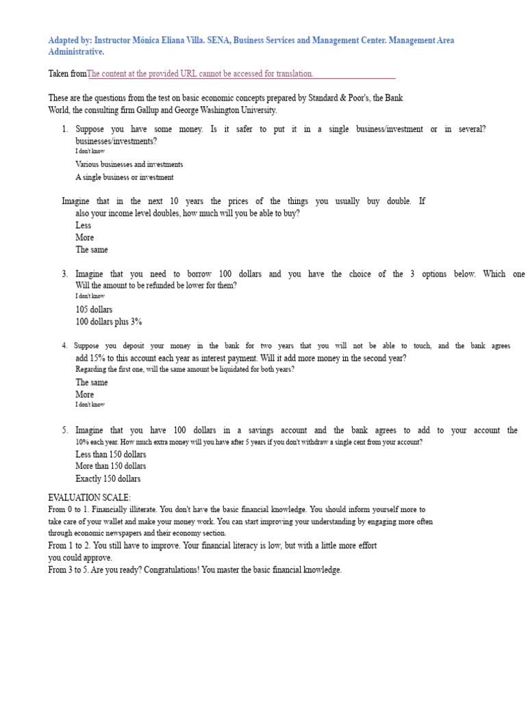 Financial Education. Test | PDF