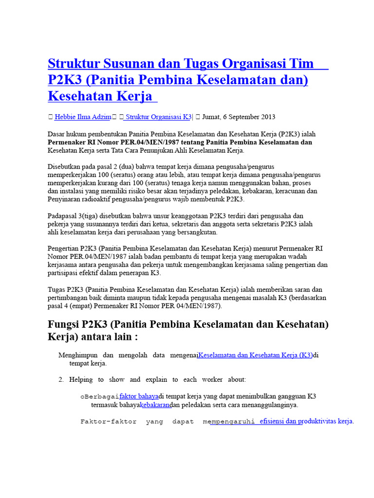 Struktur Organisasi P2K3 | PDF