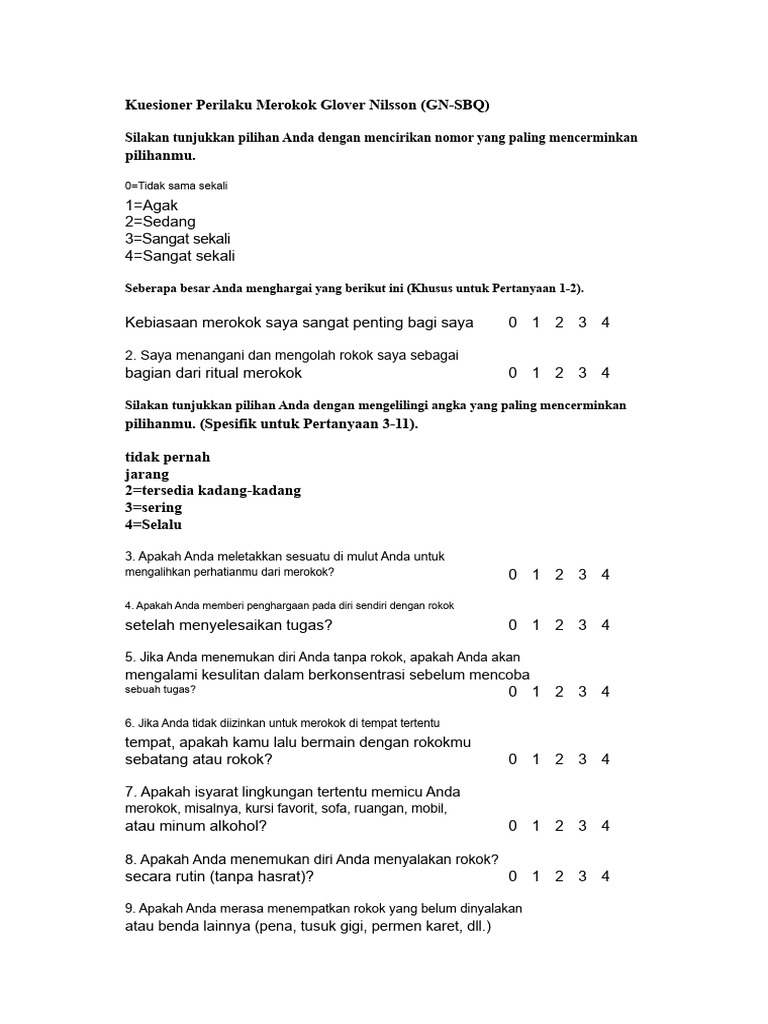 Kuesioner Perilaku Merokok Glover Nilsson | PDF