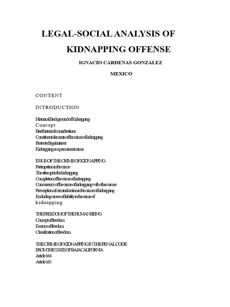 Legal-Social Analysis of Kidnapping | PDF | Crimes | Crime & Violence