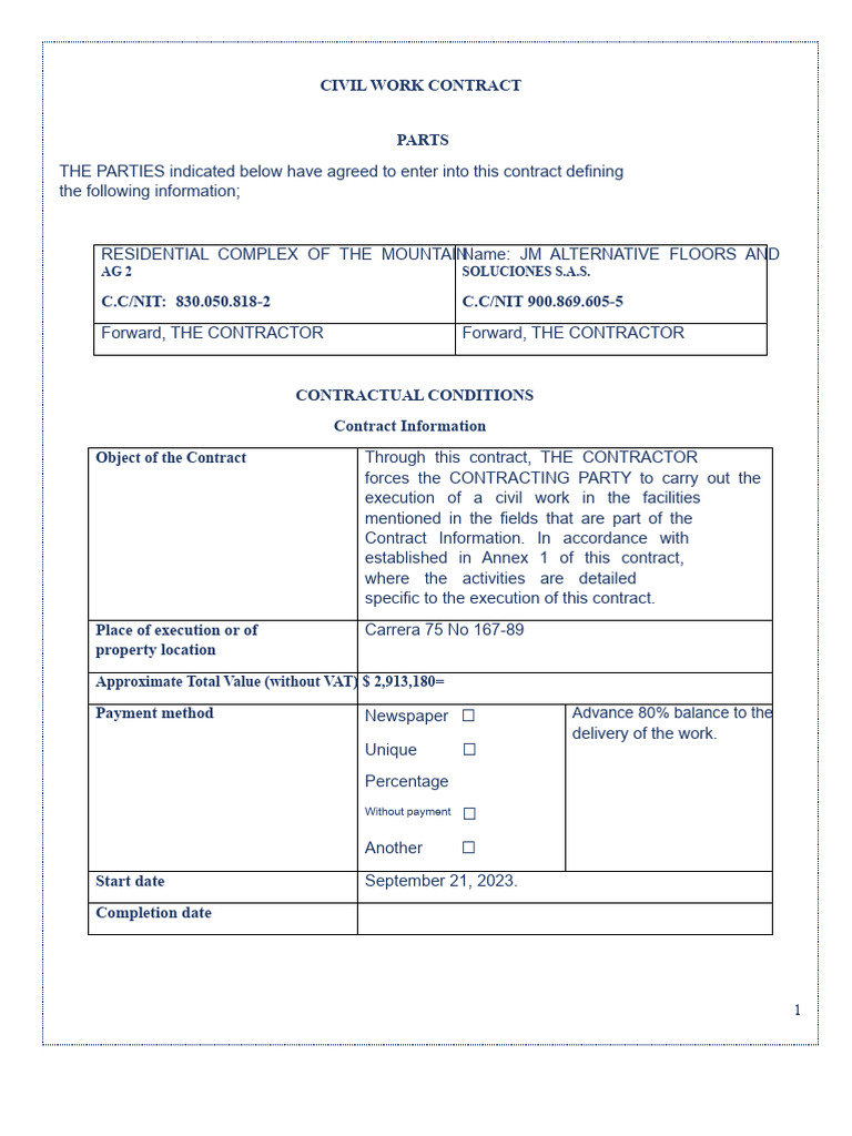 Civil Work Contract for Residential Complex | PDF | Intellectual ...