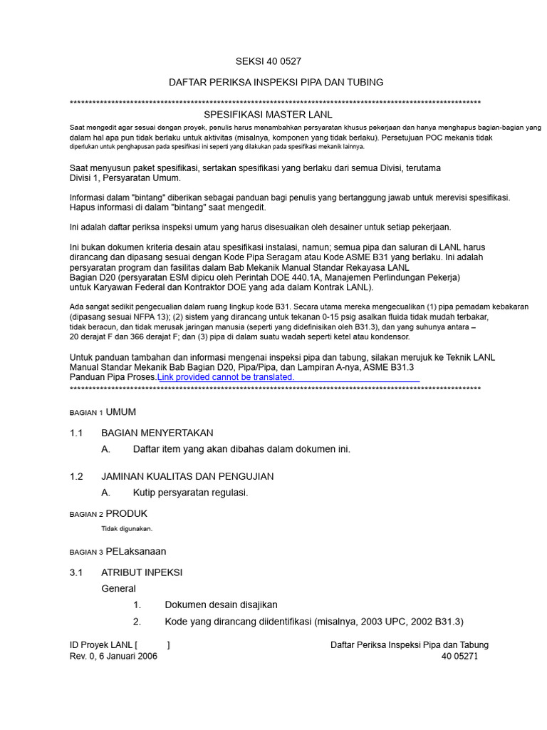 Checklist Inspeksi Pipa Dan Selang | PDF
