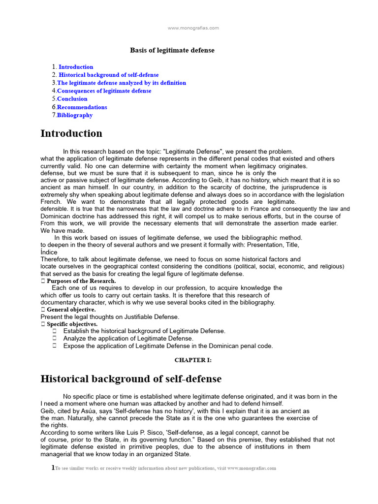 Foundation of Legitimate Defense | PDF | Aggression | Adultery