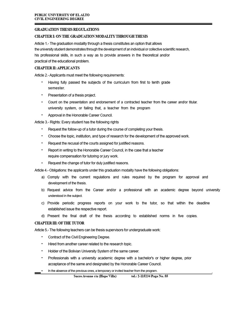 Regulations For The Graduation Mode | PDF | Thesis | Evaluation